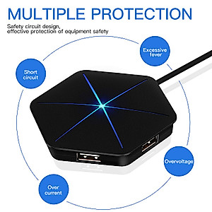 MefeCoorel USB Hub 6-Port USB 2.0 Hub USB Extension Cable Blue LEDs Extra USB Ports for Devices Such as PS4 Mac PC Laptop Computer Desktop