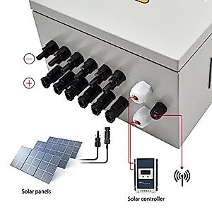 6 String PV Combiner Box, Waterproof Solar Combiner Box with Circuit Breaker LED, 10A Rated Current Fuse with Lightning Arrester and 63A DC Breaker Solar Connector for On/Off Grid Solar Panel System