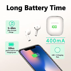 True Wireless Earbuds,Bluetooth Headphones 30H Playback Digital Power Display,Earphones with Wireless Charging Case,Ear Buds with Mic for iPhone Airpods Android White