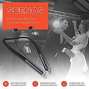 Santana SUENOS by Carlos Santana Wireless Earbuds with Patented 3D Supernatural Sound, 9H Battery, Bluetooth Headphones, Built in Mic, Integrated Remote, Silicone Neckband, Magnetic Earbuds