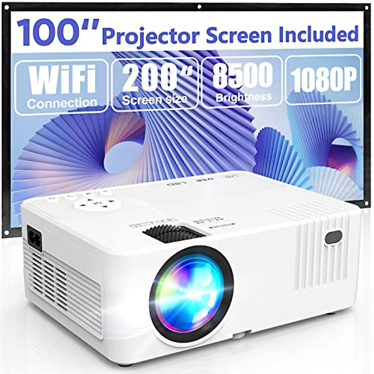 Mini Outdoor Projector, 2022 Upgraded Brightness, 1080P Supported WiFi Projector, Portable Movie Projector for Home Theater Compatible with TV Stick HDMI USB AV