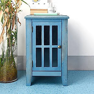 Hoeneo Nightstands Farmhouse Nightstand Bedside Table with Storage, Narrow End Side Table, Strong and Sturdy Easy Assembly Vintage Blue 15.7"X11.8"X19.5"
