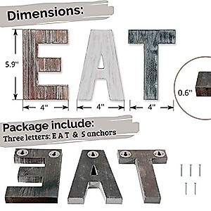 Wooden Eat Sign for Kitchen Decorations, Rustic Eat Signs Kitchen Wall Decor, Farmhouse Kitchen Wall Art, EAT Letters Farmhouse Kitchen Decor for Dining Room & Eatery, Easy to Hang or Stand on Table