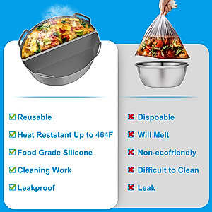 Slow Cooker Divider Liner Fits 6 QT Crockpot -2PCS Silicone Crock Pot Liners for 6 Quart Slow Cookers, Reusable Slow Cooker Crock Pot Divider Insert, Leakproof & Dishwasher Safe, BPA Free