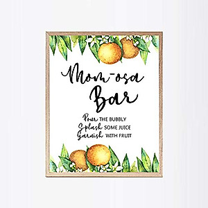 Mom-osa Bar Print, Orange Baby Shower Sign Poster, Funny Champagne Décor 8x10 Unframed