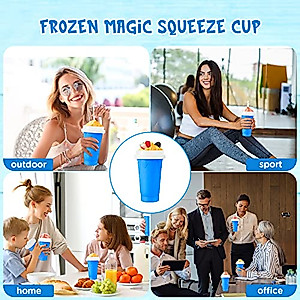 Slushy Cup Slushie Cup, Slushy Maker Cup, Quick Frozen Magic Squeeze Cup, Double Layer Slush Cup Squeeze, Homemade Summer DIY Milk Shake Ice Cream Maker, Cool Stuff Birthday Gifts for Kids (Blue)
