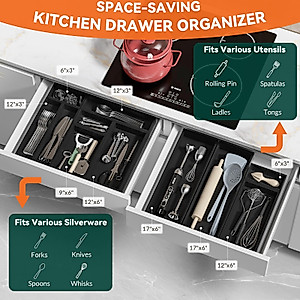 Lixple Bamboo Kitchen Drawer Organizer - Set of 2, Stackable Utensil Organizers, Wooden Storage Box Tray for Cabinet, Pantry, Bathroom Countertop, Multi-use Organization and Storage (Black)