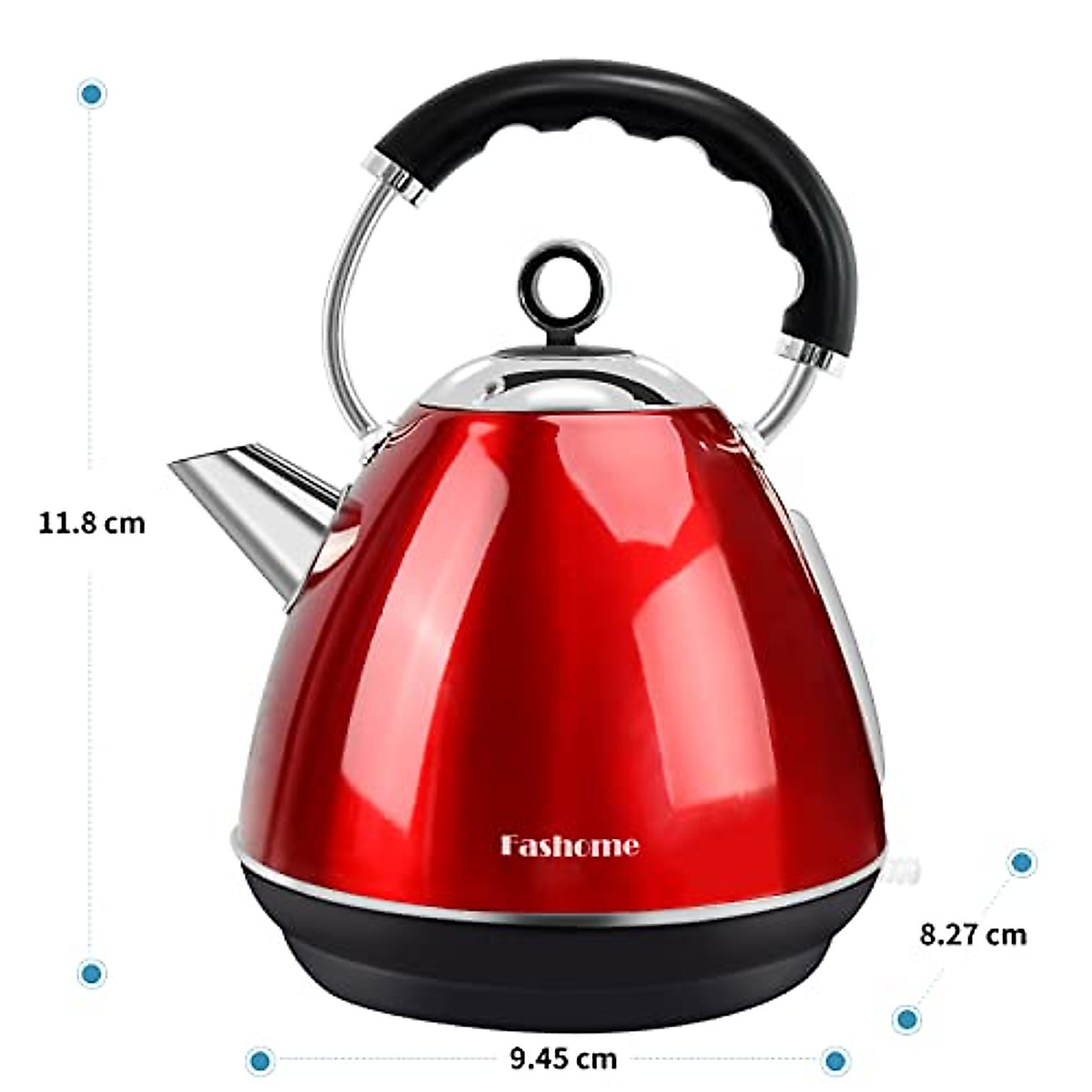 FASHOME Electric Kettle, Anti-Tip Design for Family with Children and Elderly, 1.7L Tea Kettle Stainless Steel Kettle with Filter & LED Lighting Switch, Boil Dry Protection and 3-7Min Fast Heating.