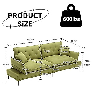 CDBBIB 102'' Convertible Futon Sofa Bed, Linen Sofa with Metal Feet,Mid Century Modern Couch.Futon Couch Small Space, Suitable for Living Room,Bedroom, Apartment.(Olive)