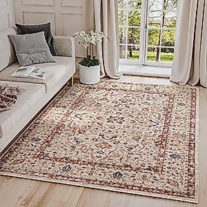 Abani Rugs Vintage 6' x 9' Diamond Medallion Area Rug - Babylon Collection Beige & Red Traditional Style Turkish Accent Rug
