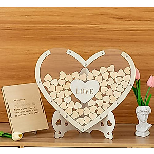 Wooden Wedding Guest Book Alternative Transparent Heart Wedding Guest Books for Reception Guests to Sign with Drop Box Gifts for Bride,Graduation Anniversaries Party Reception, 80 PC (Hearts)