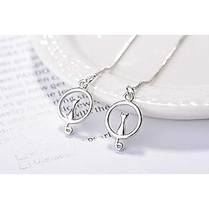 White Gold Plated Long Tassel Chain Sweet Cat on Moon Dangle Drop Threader Earrings for Women