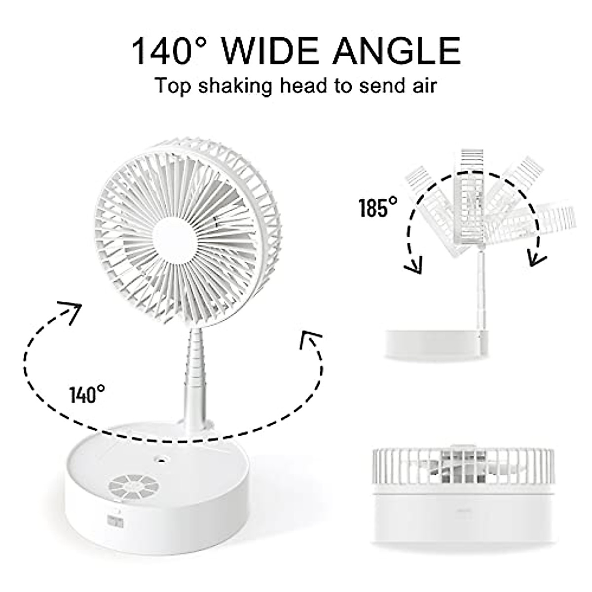 Portable Desk Fan，Rechargeable Oscillating Telescopic Floor Fan Small USB Stand Fan with Humidification 3 Speed Adjustable Wind for Personal Bedroom Office Outdoor Camping-White