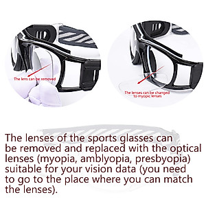 SooGree Sports Goggles Glasses -Basketball Soccer Football Sports Protective Eyewear Goggles Eye Safety Glasses Frame Removable PC Lens with Adjustable Goggles Strap (8107 gray frame white pad)