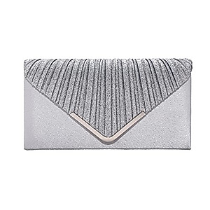 Women Silver Evening Bags Clutch Purses for Wedding Party Formal Dressy Handbag with Shoulder Chain