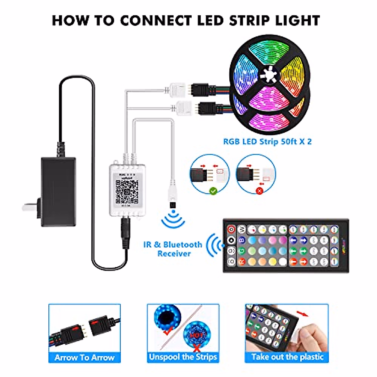 Nexillumi 100ft LED Strip Lights with IR Remote Ultra-Long LED Lights for Bedroom, Dorm, Room Decor App Control Music Sync LED Lights (100Ft APP+ Remote+ Mic Control)