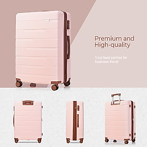 Merax 3 Pcs Expandable ABS Hardshell Luggage Sets with Spinner Wheel Suitcase TSA Lock Suit Case, Pink, (20/24/28)