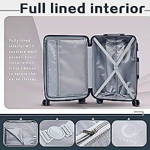 Coolife Luggage Expandable Suitcase PC+ABS 3 Piece Set with TSA Lock Spinner 20in24in28in