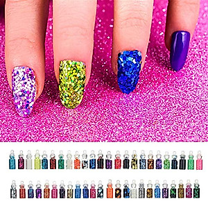 Nail Glitter,mewmewcat 48 Bottles of 3D Nail Glitter Sequins Nail Glitter Flakes Set Acrylic Nail Sparkle Glitter Stickers Decals for Christmas Nail Art Decoration Mixed Colors & Shapes