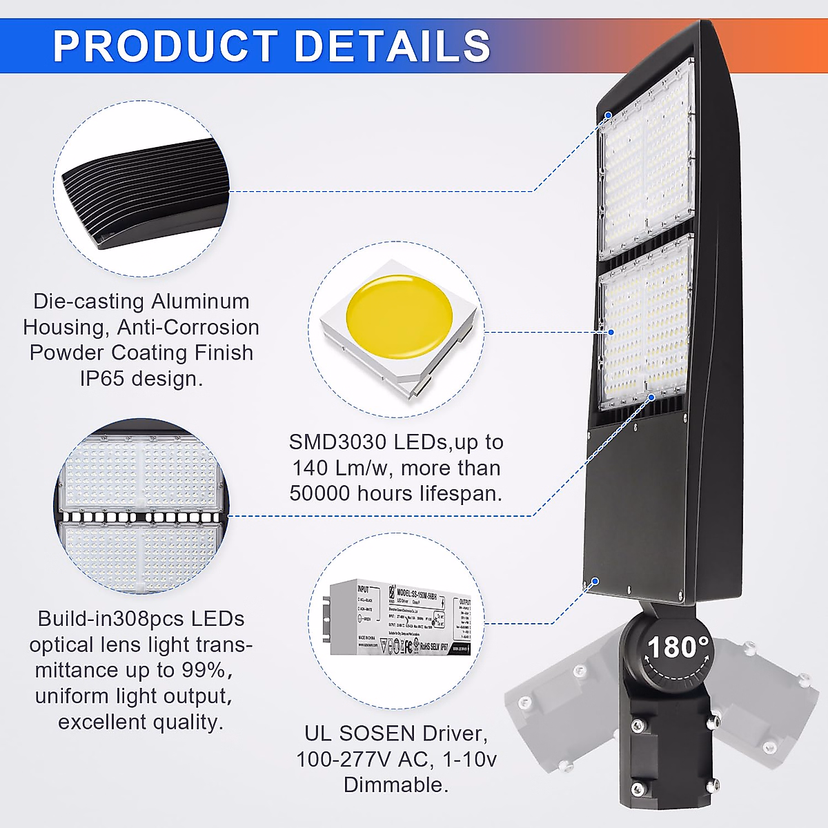 OSTEK 100W LED Parking Lot Light,14000lm (140lm/w) 5000K LED Shoebox Light -Slip Fitter Mount Outdoor Area Street Lighting [200-350W HID/HPS Equiv.] Commercial Outdoor Lighting 100-277V,UL&DLC Listed