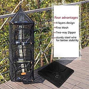 Drying Net Rack, Outdoor Foldable 4 Layers Hanging Shelves Dry Rack Net Zipper Opening Mesh Netting Food Dehydrator