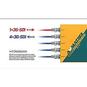 AVMATRIX SD1141 1x4 3G-SDI Reclocking Distribution Amplifier; Automatically Detects SD, HD and 3G-SDI; 4 Buffered and Re-clocked Outputs; 3G/HD/SD-SDI Multi-rate Signal Processing