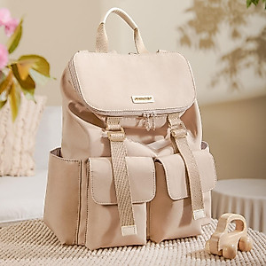 SUNVENO Diaper Bag Backpack, Large Capacity Nappy Changing Bag Featuring Bottle Pockets, Changing Pad, Stroller Clips and Comfortable Backpack Straps, Brown