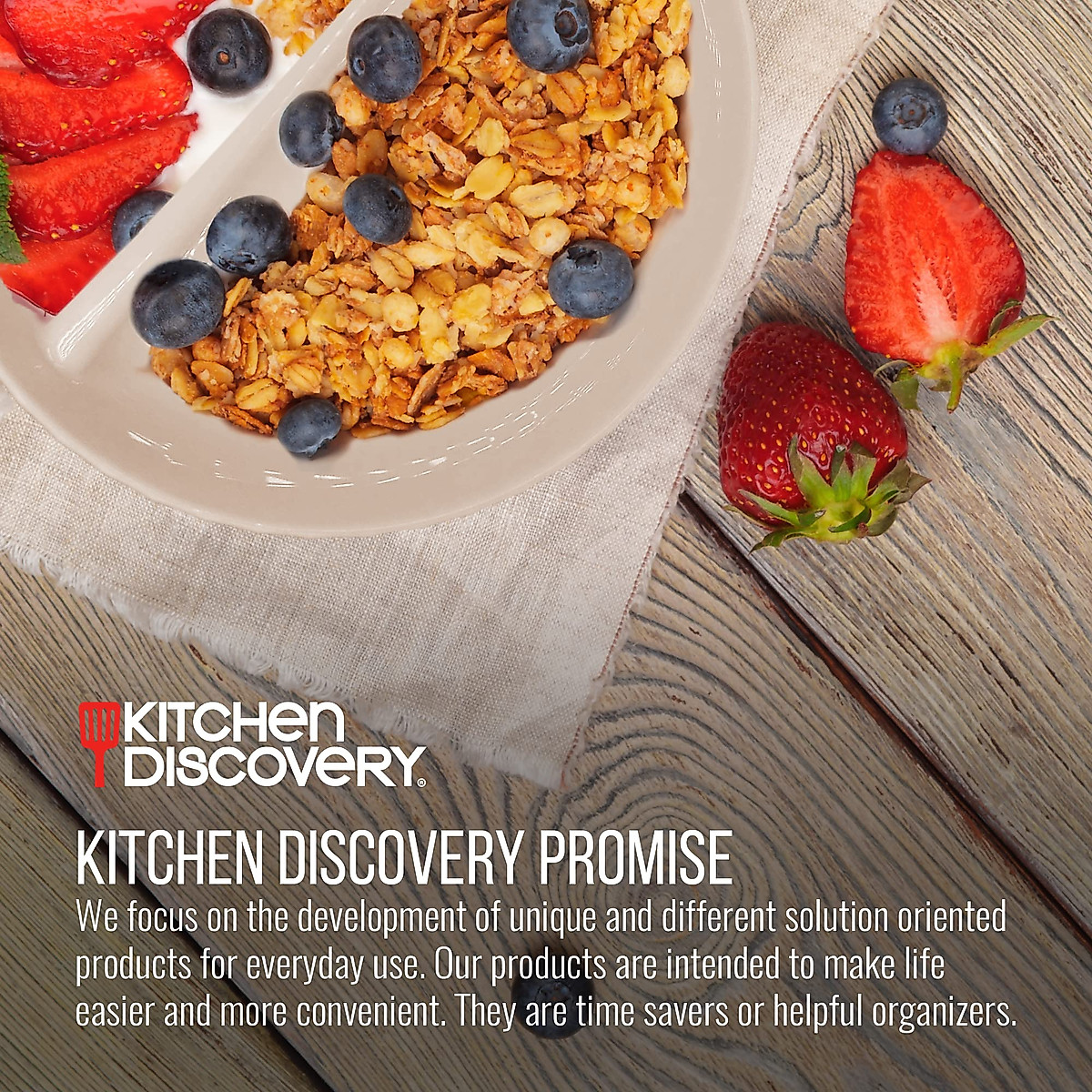 Kitchen Discovery Divided Cereal Bowl Anti Soggy, 2 Section Plastic Bowl Separates Milk from Cereal for Delicious Crunch, Soup and Side Bowl for Chips/Salsa, Soup/Crackers, Fruit, Yogurt