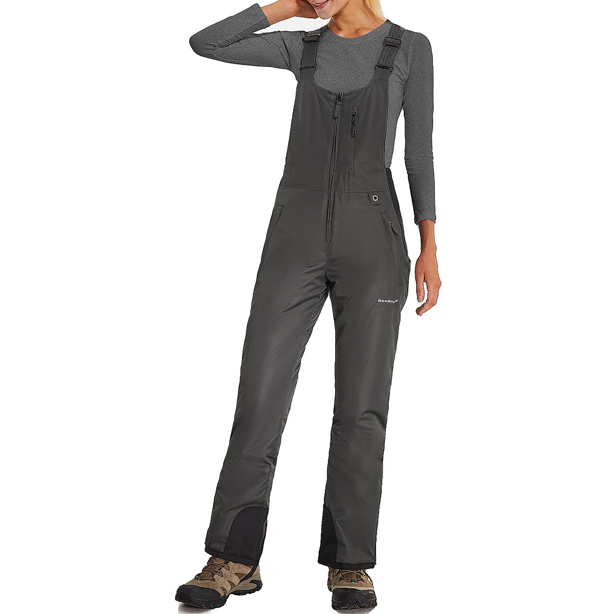 Lelaki Womens Snow Bibs Ski Waterproof Windproof Insulated Overalls Snowboard Pants Winter,HXK7556-Grey-L