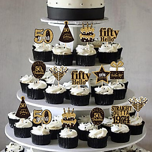 36PCS Happy 50th Birthday Cupcake Toppers Double Sided Black Gold Fifty Hello 50 Straight Outta 1974 Cupcake Picks 50 Fabulous Cheers to 50 Years Cake Decorations for 50th Birthday Party Supplies