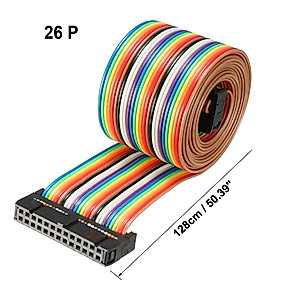 uxcell IDC Rainbow Wire Flat Ribbon Cable 26 Pins 128cm Length 2.54mm Pitch Type-B