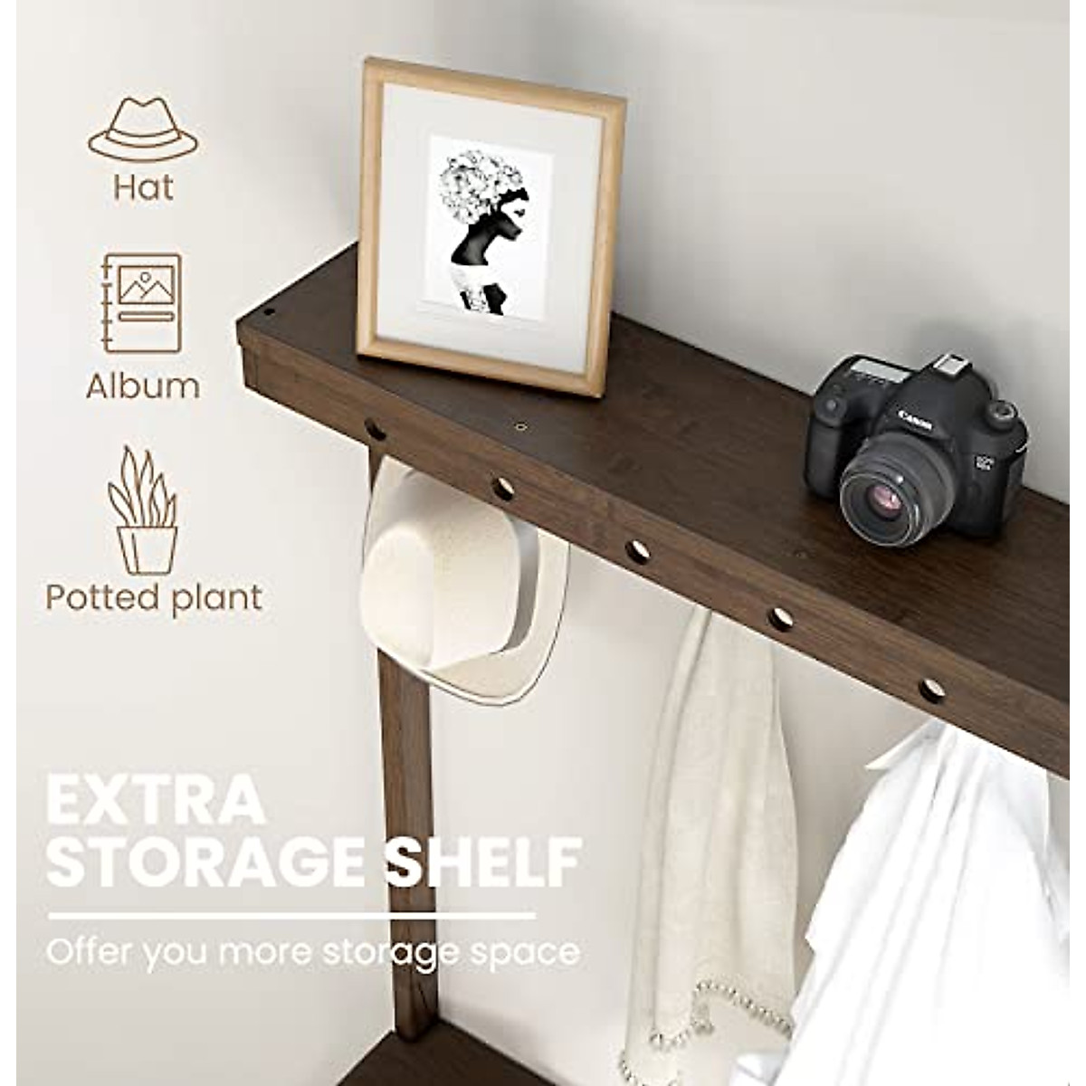 SEIRIONE 5-Tier Coat and Shoe Rack for Entryway Organizer, Freestanding Hall Tree, Mudroom Storage Organization Furniture, 5 Hanger Hooks, Upper Shelf, Solid Bamboo, Stylish Appearance