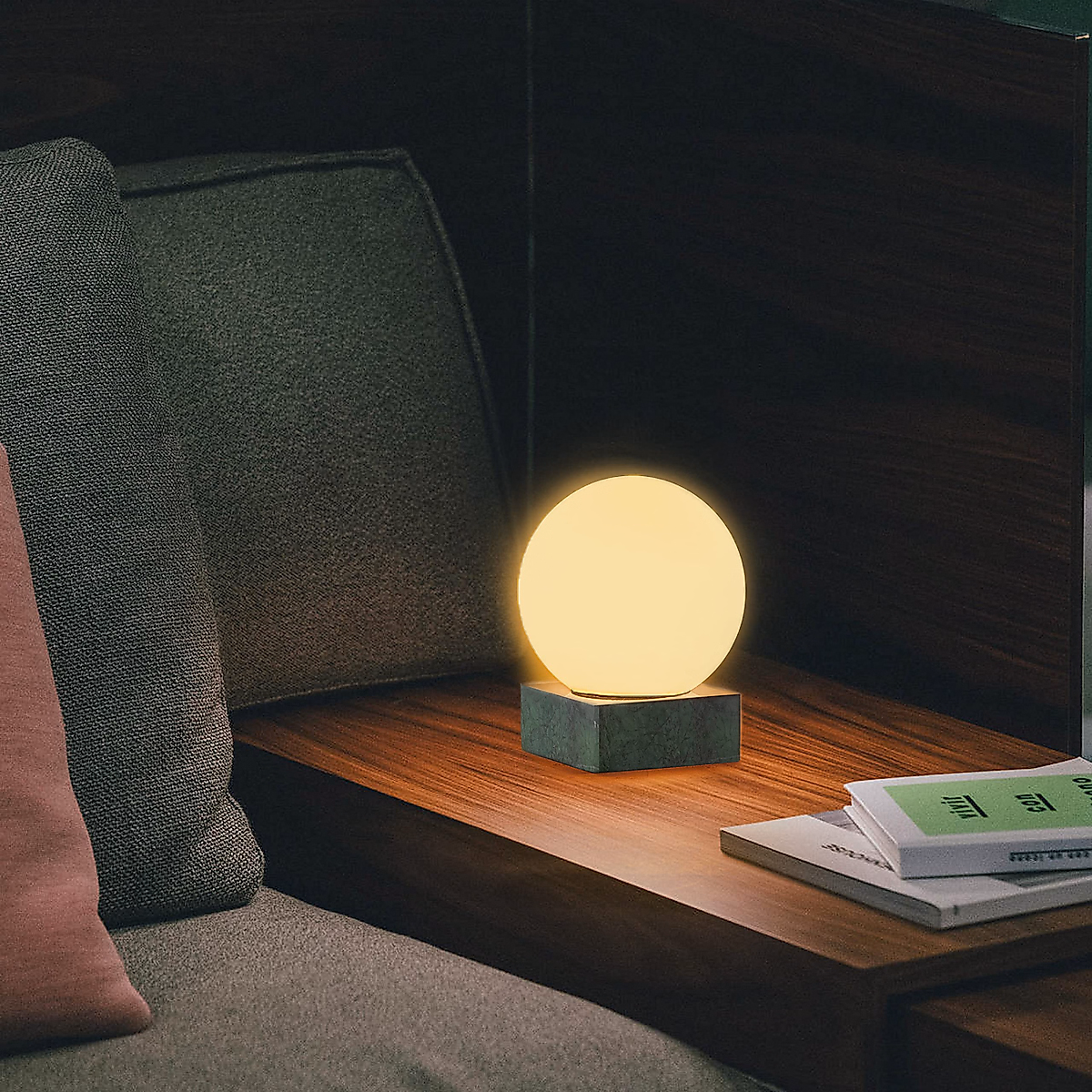 FLORNIA Modern Industrial Table Lamp, Unique Bedside Nightstand Desk Lamp with Glass Shade and Marble Base for Bedroom, Living Room, Office Study, Decoration (Include Bulb G45)