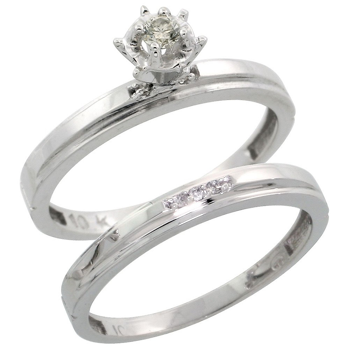 10k White Gold Ladies’ 2-Piece Diamond Engagement Wedding Ring Set, Size 8.5