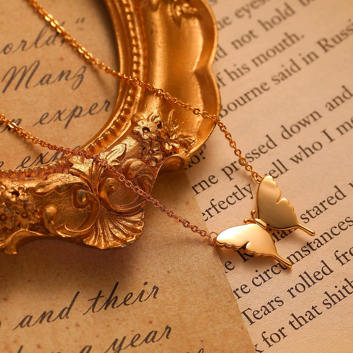 MRSXIA Butterfly Necklace for Women Gold Pendant 18K Gold Filled Dainty Chain Simple Insect Jewelry