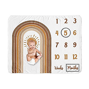Sweet Jojo Designs Rainbow Vintage Boho Sun Boy Girl Milestone Blanket Monthly Newborn Baby Shower Memory Gift Pumpkin Orange Brown and White Bohemian Sunshine Minimalist Gender Neutral Retro Arches