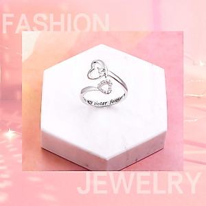 Ladytree Sterling Silver Always My Sister Forever My Friend Double Heart Ring Size 8