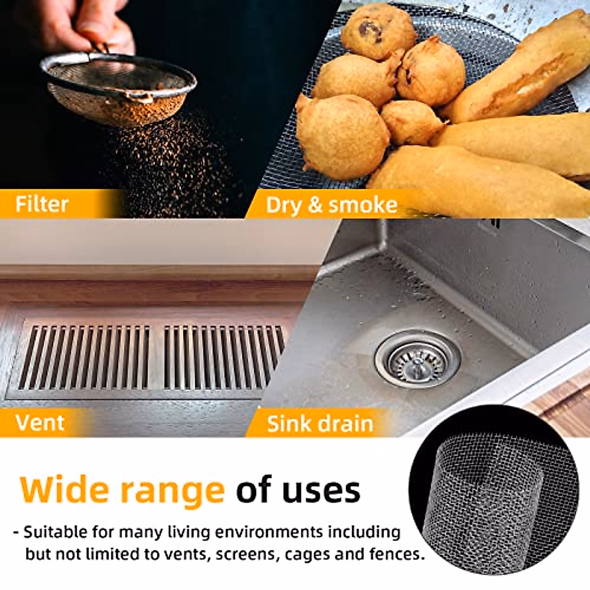 AggFencer 4 Pcs 12x8 Inch 304 Stainless Steel Mesh Screen, Multipurpose Metal Screen for Vent, Filter, Garden, Window, 0.85mm Hole 30cmX21cm