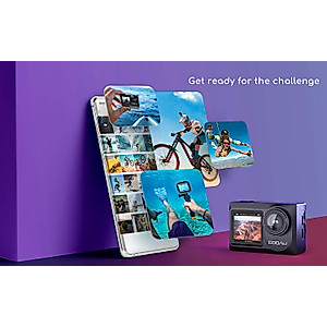 COOAU Sports Action Camera Dual Screen Ultra HD 4K 60FPS 20MP WiFi EIS Touchscreen External Microphone Remote Control Underwater 131 Feet Waterproof Helmet Vlogging Camera with 2x1350mAh Batteries.