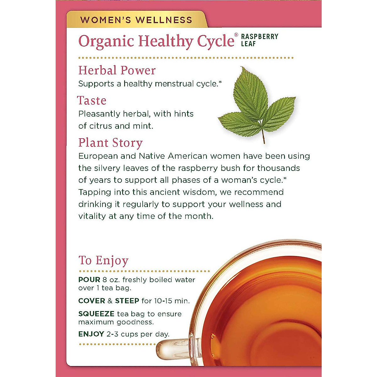 Traditional Medicinals Organic Healthy Cycle Raspberry leaf caffeine Free Herbal Tea 16 Ea 0.85 oz