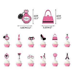 24 Pcs Pink Paris Princess Theme Cupcake Toppers for Girls Birthday Party Handbag Eiffel Tower Lipstick Tie High Heel Cupcake Decorations for Bridal Baby Shower Birthday Wedding Party Supplies