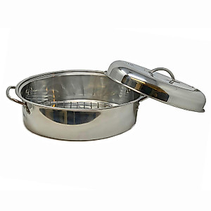 Professional Stainless Steel Oval Roaster with Wire Rack and High Dome for Turkey Ham Chicken Meat Roasts Casseroles & Vegetables | Induction Safe
