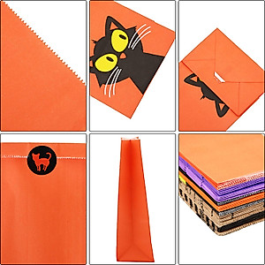 Outus 60 Pieces Halloween Goddie Bag Halloween Paper Gift Bags Trick or Treat Bags Party Favor Candy Bags with 66 Pieces Halloween Stickers