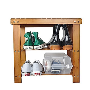 LUCKYERMORE 2-Tier Shoe Rack Bench Seat Entryway Storage Shelf Bamboo Shoes Rack Small