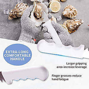 ADORAMBLING 2PCS Oyster Shucking Knife + 4PCS A5 Cut-Resistant Gloves(2M+2L),8" Oyster Knife With Extended Ergonomic Handle,Stainless Steel Oyster Shucker Tool Oyster Opener Tool Oyster Shucking Kit