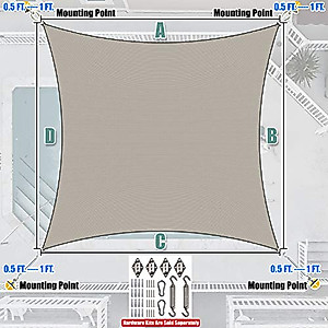 Amgo 14' x 16' Grey Rectangle Sun Shade Sail Canopy Awning ATAPR1416, 95% UV Blockage, Water & Air Permeable, Commercial and Residential (We Customize)