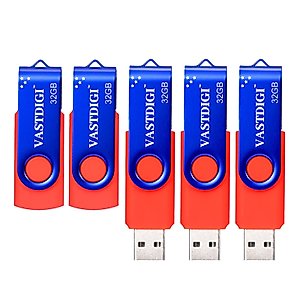 VASTDIGI 32GB USB Flash Drives 5 Pack USB 2.0 Flash Drive Swivel Memory Stick Thumb Drives with LED Light for Data Storage and Backup
