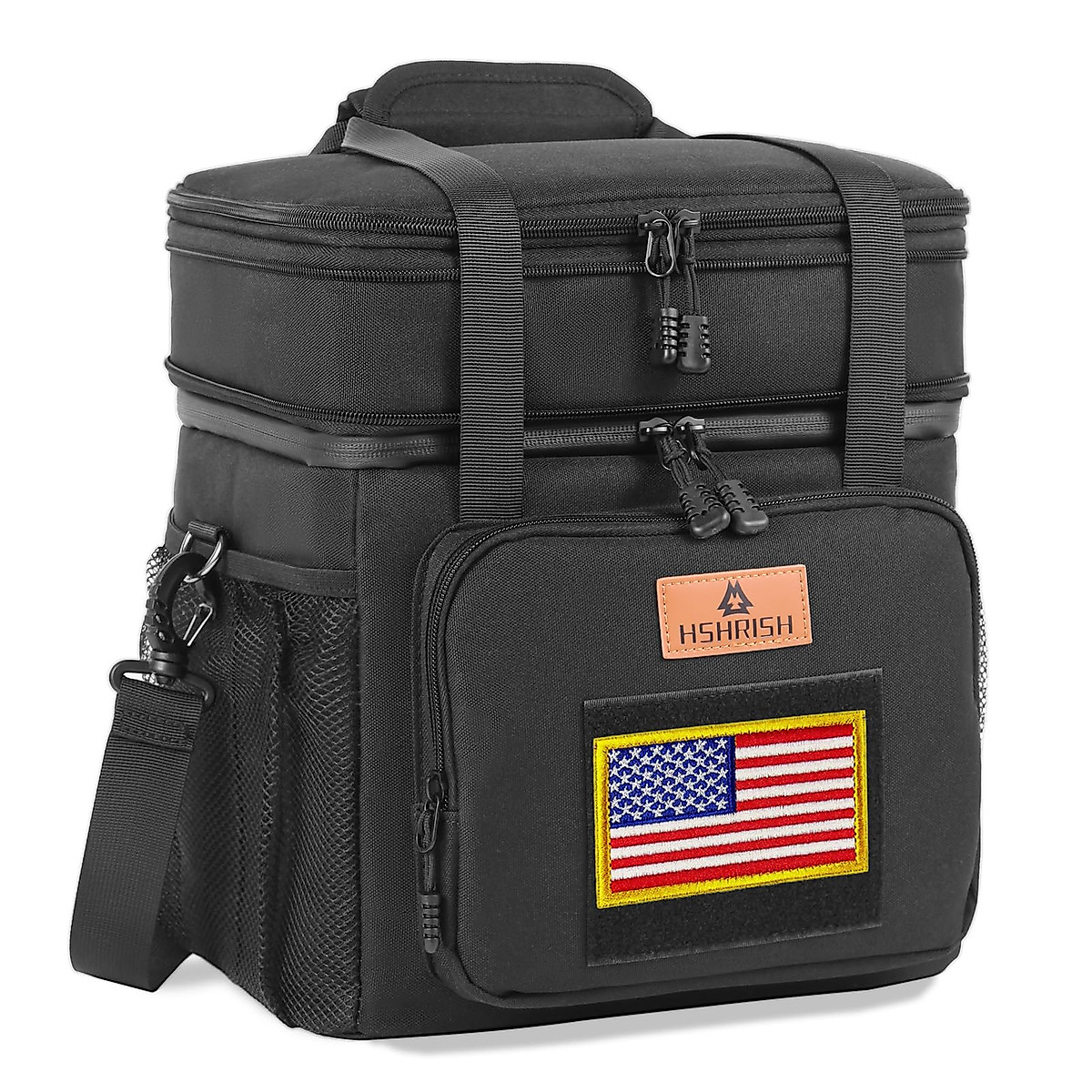 HSHRISH Expandable Tactical Lunch Box, Double Deck Large Insulated Lunch Bag for Men, Durable Leakproof Cooler Bag for Adult Work Shift Outdoor Trips, 20 Can/16 L, Black