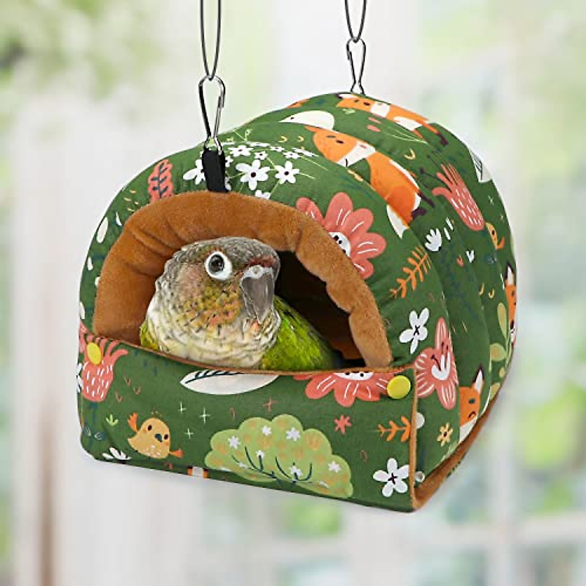 Wontee Bird Nest House Winter Warm Snuggle Hut Bird Bed Hanging Hammock for Parrots Budgies Parakeets Caique Senegal Cockatiels Conures (Large, Green)