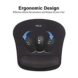 YXLILI Ergonomic Mouse Pad with Wrist Support, Gaming Mouse Mat with Gel Wrist Rest, Easy Typing & Pain Relief, Non-Slip Rubber Base, Waterproof Mousepads for Home Office Working Studying -Black